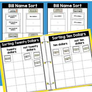 U.S. BILLS Independent Work Binder Money File Folders for Work Tasks ...