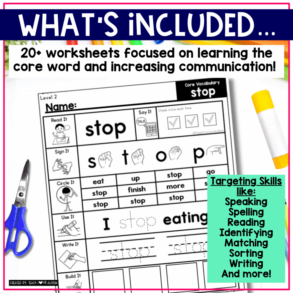 Core Vocabulary Worksheets STOP for Reading, Phonics, AAC, and Speech ...