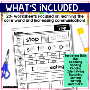 Core Vocabulary Worksheets STOP for Reading, Phonics, AAC, and Speech ...