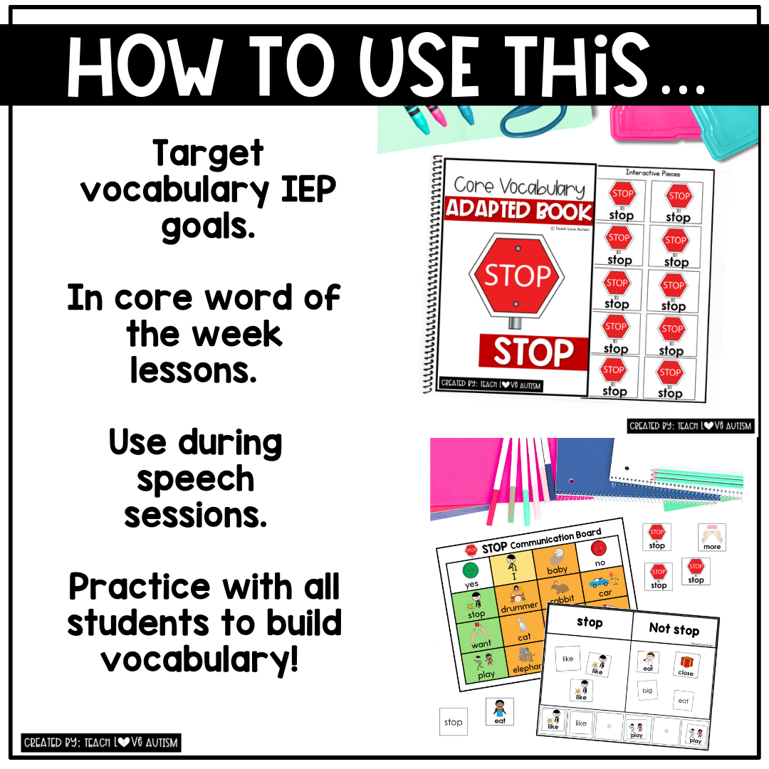 Core Vocabulary Adapted Book: STOP - Teach Love Autism