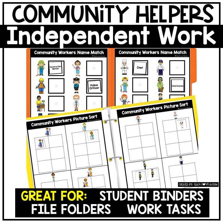 Community Helpers or Workers Independent Work Binder or File Folders ...