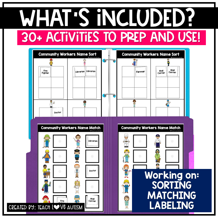 Community Helpers or Workers Independent Work Binder or File Folders ...