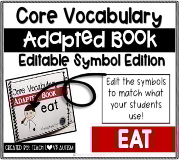 Core Vocabulary Editable Adapted Book: EAT - Teach Love Autism