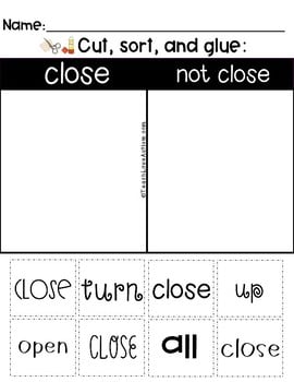 Core Vocabulary Worksheets: Close - Teach Love Autism