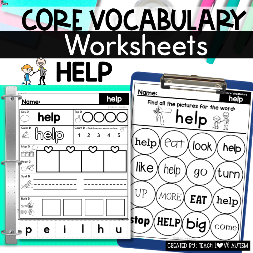 Core Vocabulary Worksheets HELP for Reading, Phonics, AAC, and Speech ...