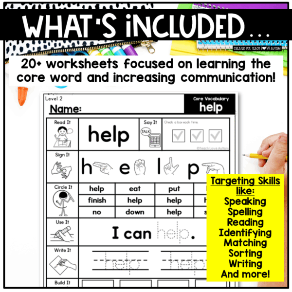 Core Vocabulary Worksheets HELP for Reading, Phonics, AAC, and Speech ...