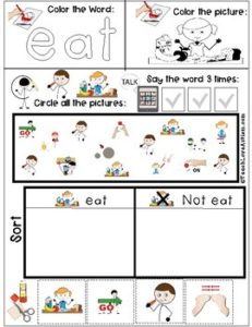Core Vocabulary Worksheets: EAT - Teach Love Autism