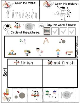 Core Vocabulary Worksheets: FINISH - Teach Love Autism