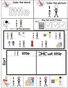 Core Vocabulary Worksheets: Little - Teach Love Autism