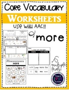 Core Vocabulary Worksheets: MORE - Teach Love Autism
