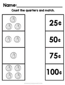 Counting Quarters Worksheets - Teach Love Autism