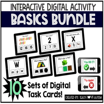 Digital Basic Skills Task Cards & Boom Cards (Letters, Numbers, Shapes ...