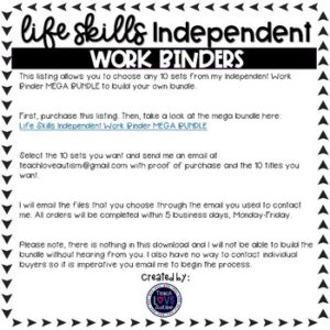 Life Skills Independent Work Binder: Custom 10 Binder Bundle - Teach ...