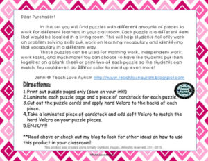Life Skills Puzzles: Living Room Differentiated Set - Teach Love Autism