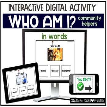 Wh Question WHO Match Words Digital Task Cards and Boom Cards - Teach ...