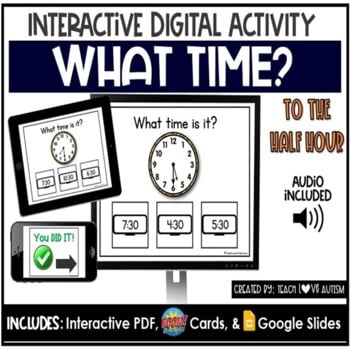 Telling Time to the Half Hour Digital Task Cards | Math Boom Cards ...
