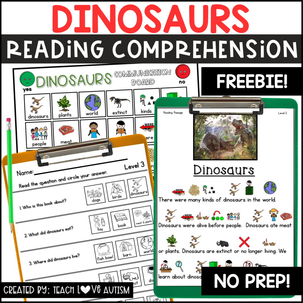 Dinosaurs Reading Visually Comprehension FREEBIE - Teach Love Autism