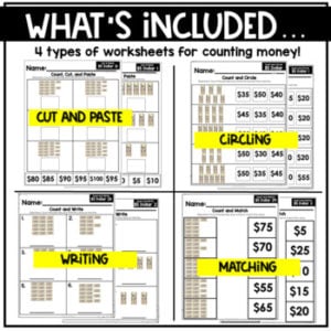 Counting Five Dollar Bills Worksheets - Teach Love Autism