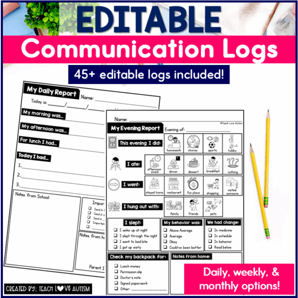 Editable Daily Weekly Monthly School Parent Communication Logs ...