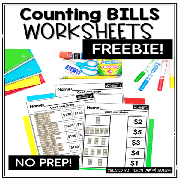 Counting Bills Worksheets - Teach Love Autism