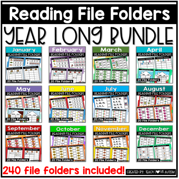 Monthly Reading File Folders and Literacy Center Activities for Phonics ...