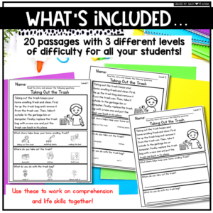 Life Skills Reading Comprehension Passages and Questions Functional ...