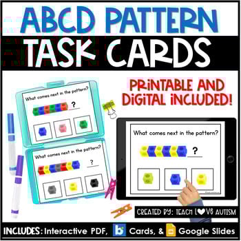 ABCD Patterns | Math Printable Task Cards | Boom Cards - Teach Love Autism