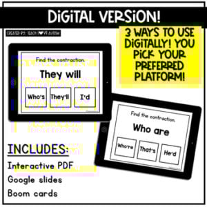 Contractions | Grammar | Reading Printable Task Cards | Boom Cards ...