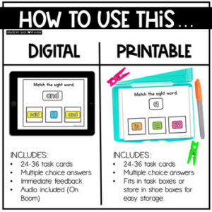 Pre-Primer Sight Word Match | Reading Printable Task Cards | Boom Cards ...