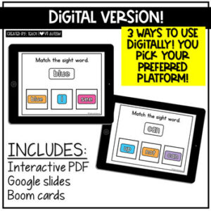 Pre-Primer Sight Word Match | Reading Printable Task Cards | Boom Cards ...