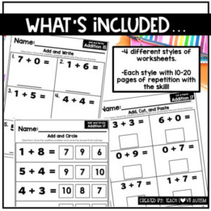 Addition Worksheets Within 10 | No Prep Math Worksheets | Addition ...