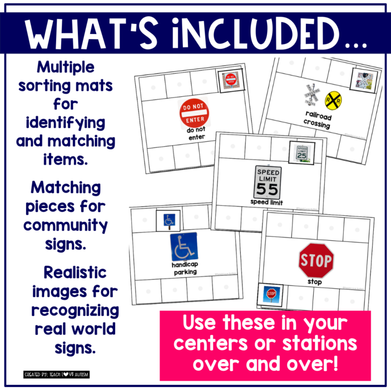 Community Signs Sorting Mats - Teach Love Autism