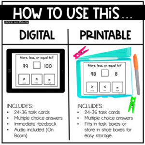 More,Less, or Equal | Comparing Numbers | Math Printable Task Cards ...