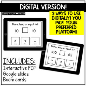 More,Less, or Equal | Comparing Numbers | Math Printable Task Cards ...