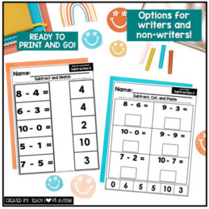 Subtraction Within 10 Worksheets | No Prep Math Worksheets - Teach Love ...