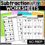Subtraction Within 5 Worksheets | No Prep Math Worksheets - Teach Love ...