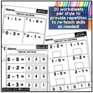 Subtraction Within 5 Worksheets | No Prep Math Worksheets - Teach Love ...