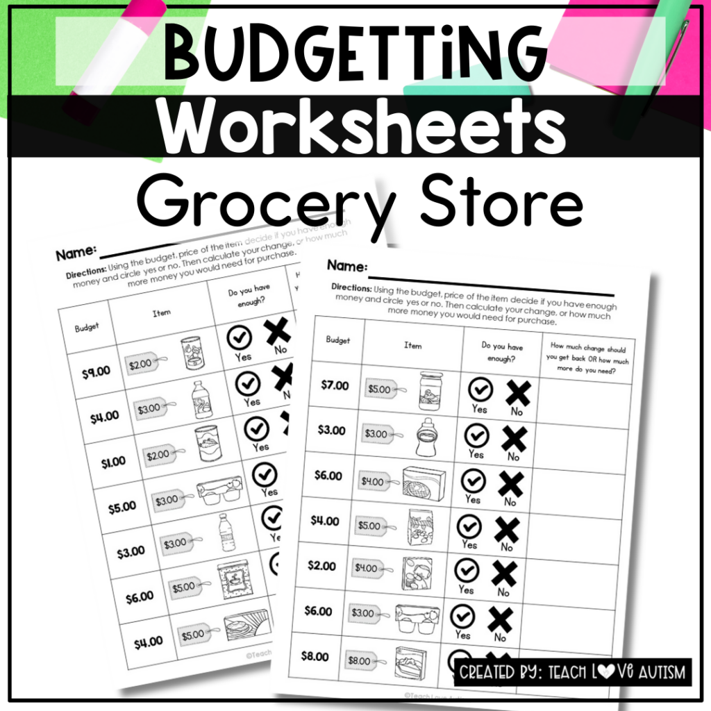Grocery Store Budget Worksheets | Calculating Prices & Making Change ...