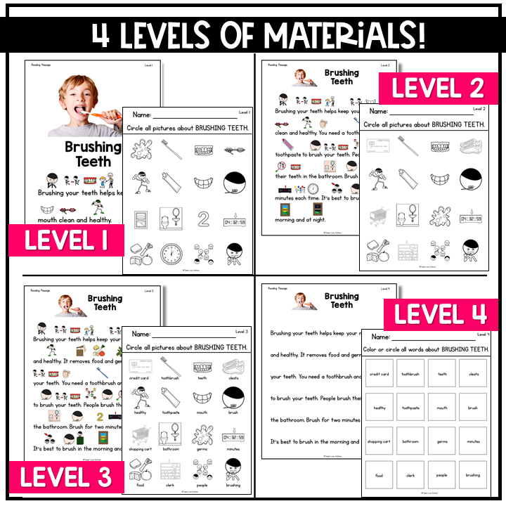 Brushing Teeth Reading Comprehension Passages and Worksheets for Life ...