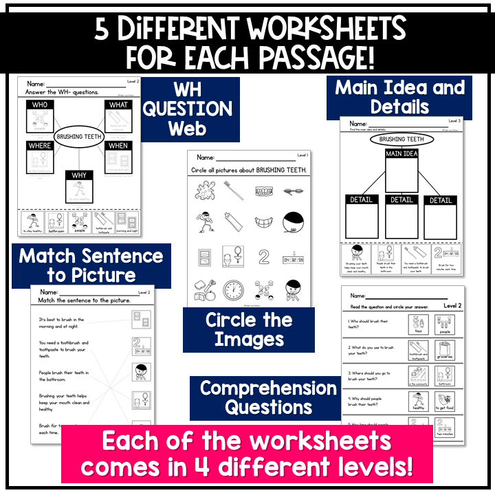 Brushing Teeth Reading Comprehension Passages and Worksheets for Life ...