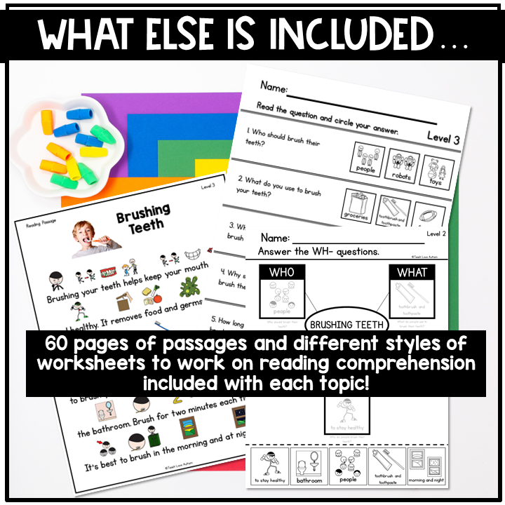 Brushing Teeth Reading Comprehension Passages and Worksheets for Life ...