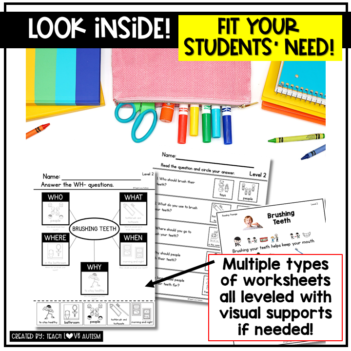 Brushing Teeth Reading Comprehension Passages and Worksheets for Life ...