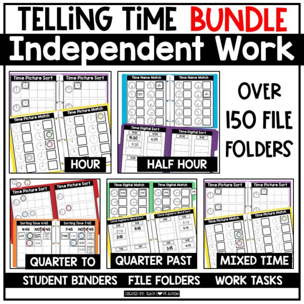Telling Time Independent Binder BUNDLE | Work Binder | Time File ...