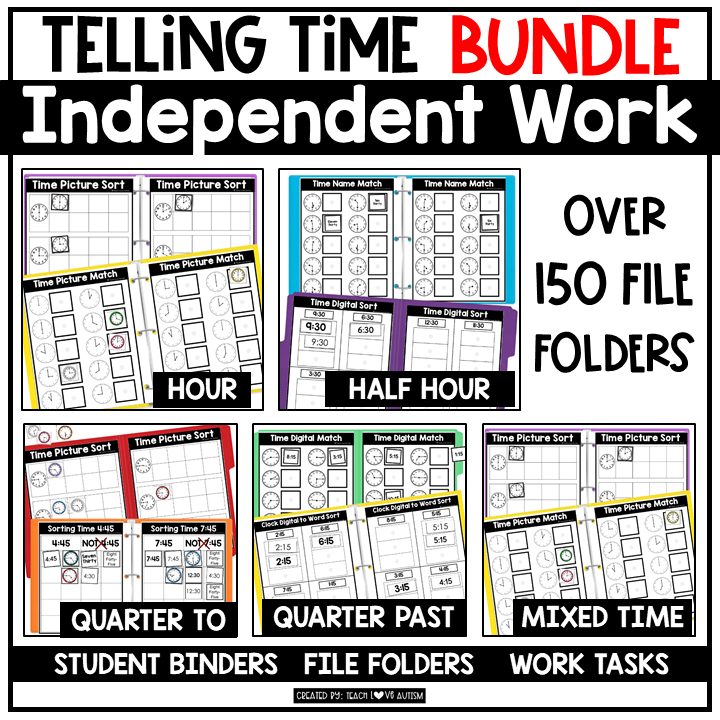 Telling Time Independent Binder BUNDLE | Work Binder | Time File ...