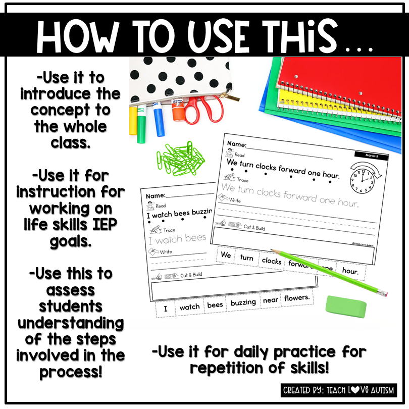 March Daily Writing Worksheets | Read, Trace, Write, and Build Activity ...
