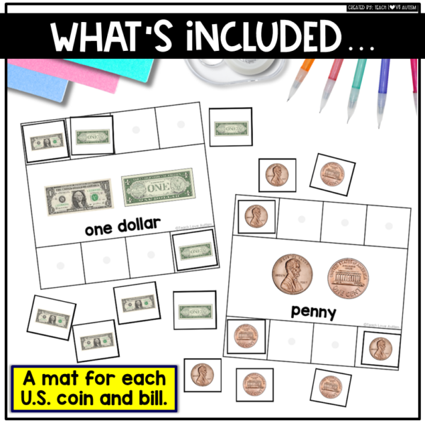 Money Sorting Mats with Coins and Bills - Teach Love Autism