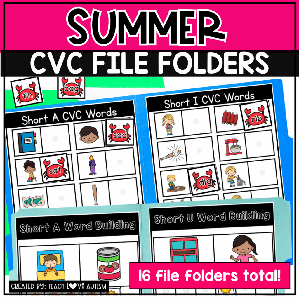 Summer CVC File Folders for Centers - Teach Love Autism