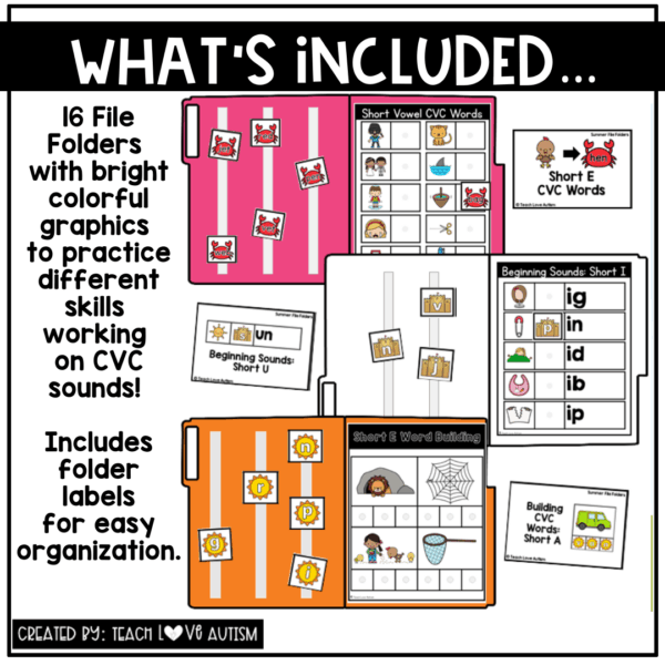 Summer CVC File Folders for Centers - Teach Love Autism