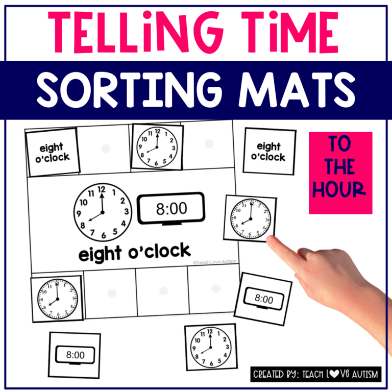 Telling Time to the Hour Sorting Mats - Teach Love Autism
