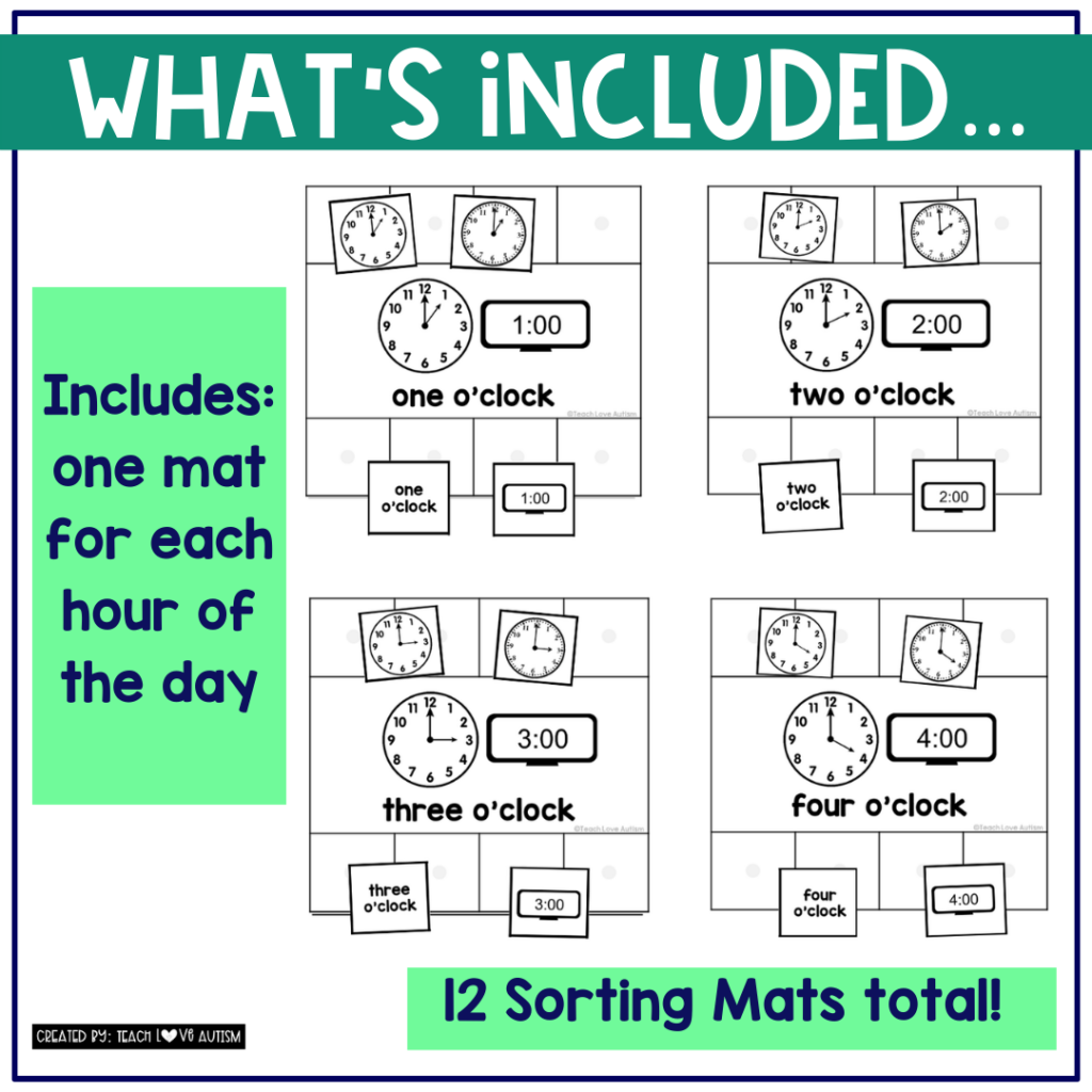Telling Time to the Hour Sorting Mats - Teach Love Autism